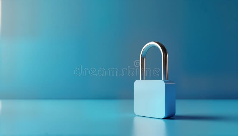 Modern Blue Metallic Padlock on Blue Surface. Secure Tech Object ...