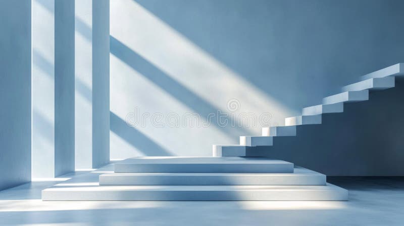 Modern Blue Minimalist Interior with Staircase and Light Stock ...
