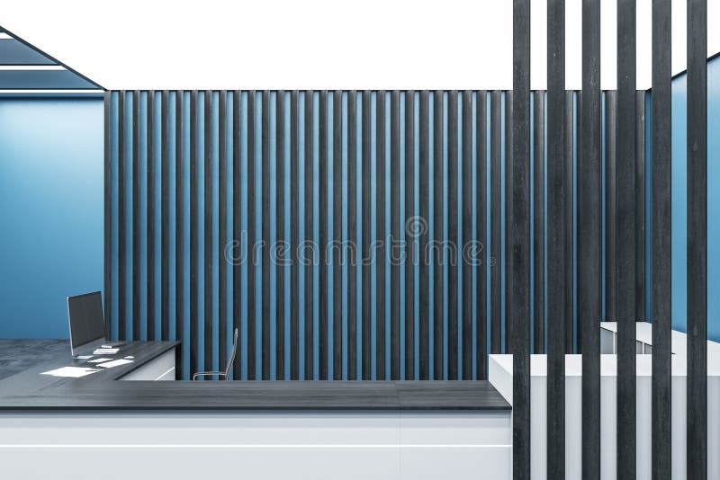 Modern Blue Office Lobby Interior with Copy Space on Wall Stock ...