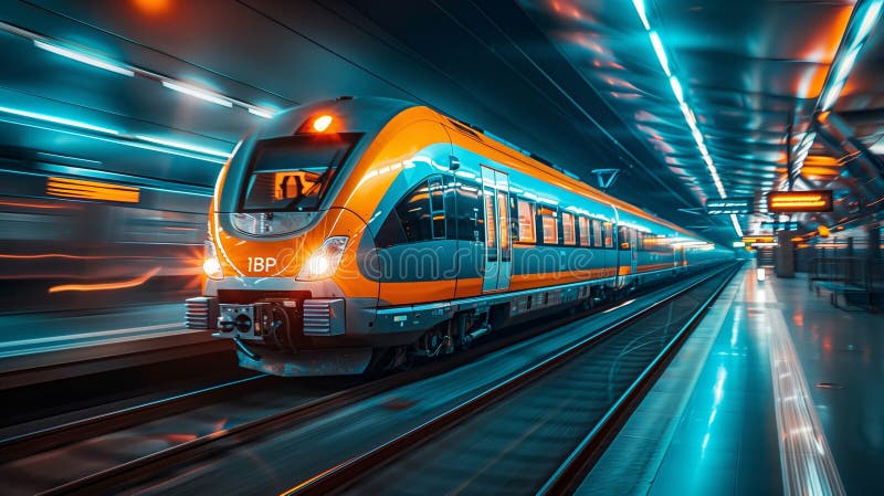 Modern Train Arriving at a Station Platform with Vibrant Lighting Stock ...