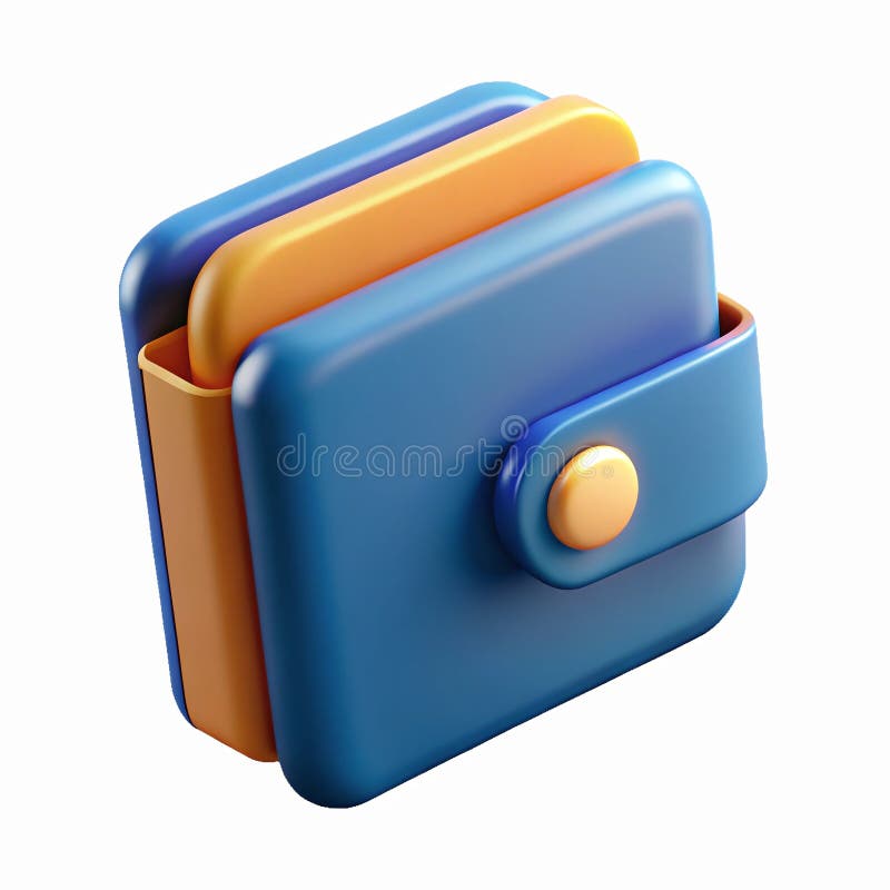 Modern Blue and Orange Wallet Icon with Button Closure Minimal 3D ...