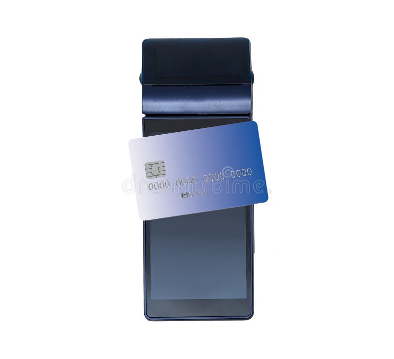 Modern Blue Payment Terminal. Payment with Card Stock Photo - Image of ...