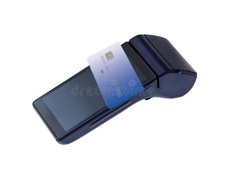 Modern Blue Payment Terminal. Payment with Card Stock Photo - Image of ...