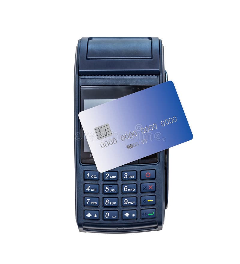 Modern Blue Payment Terminal. Payment with Card Stock Photo - Image of ...