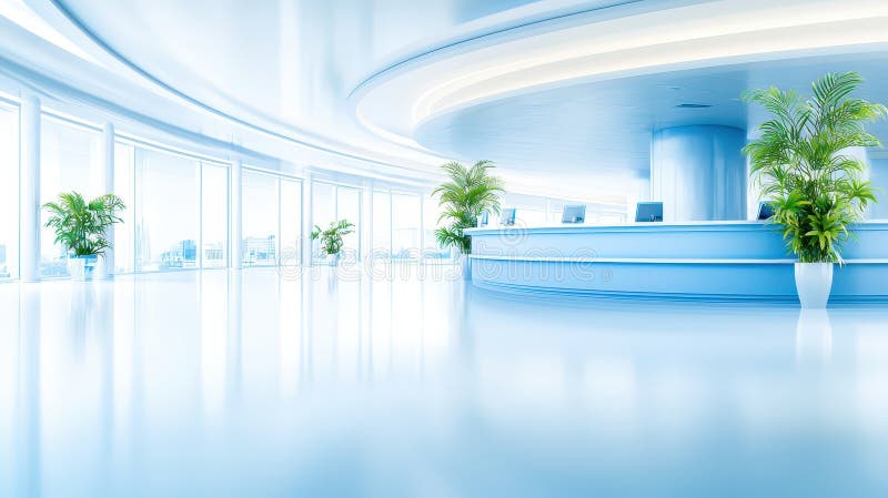 Modern Blue Reception Desk in Spacious Lobby, Sleek Design and Stylish ...
