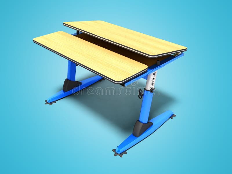 Modern Blue School Desk with Height Adjustment 3d Render on Blue ...