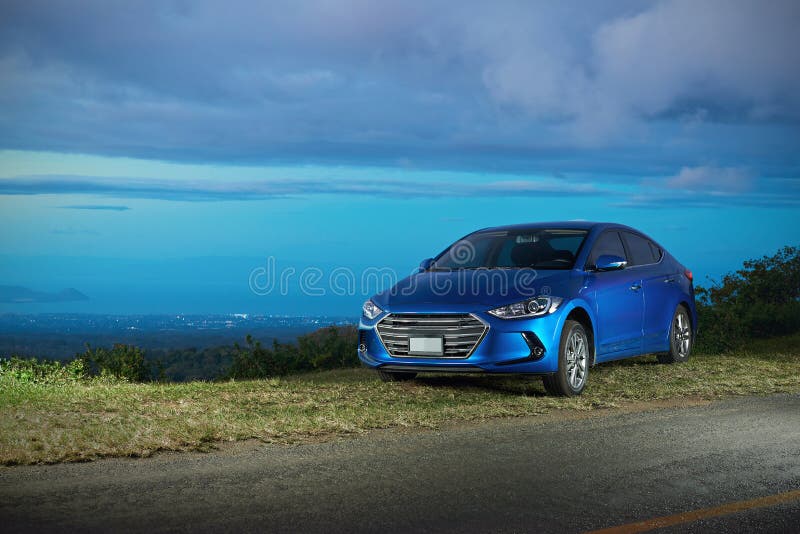 Modern blue sedan car stock photo. Image of night, driving - 84392966