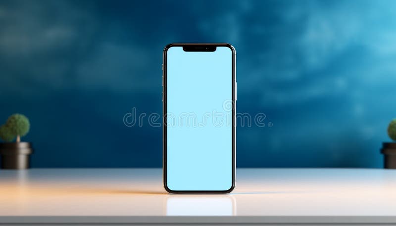 Modern Blue Smartphone on a Table, Showing Wireless Communication ...