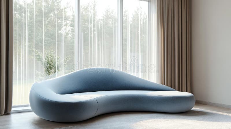 Modern Blue Sofa by Window in Minimalist Interior Design Stock ...