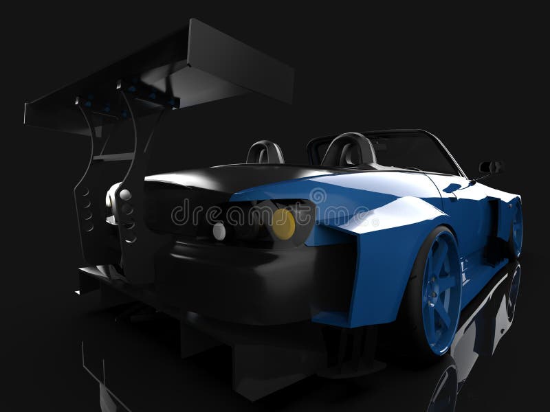 Modern Blue Sports Convertible. Open Car with Tuning. 3d Rendering ...