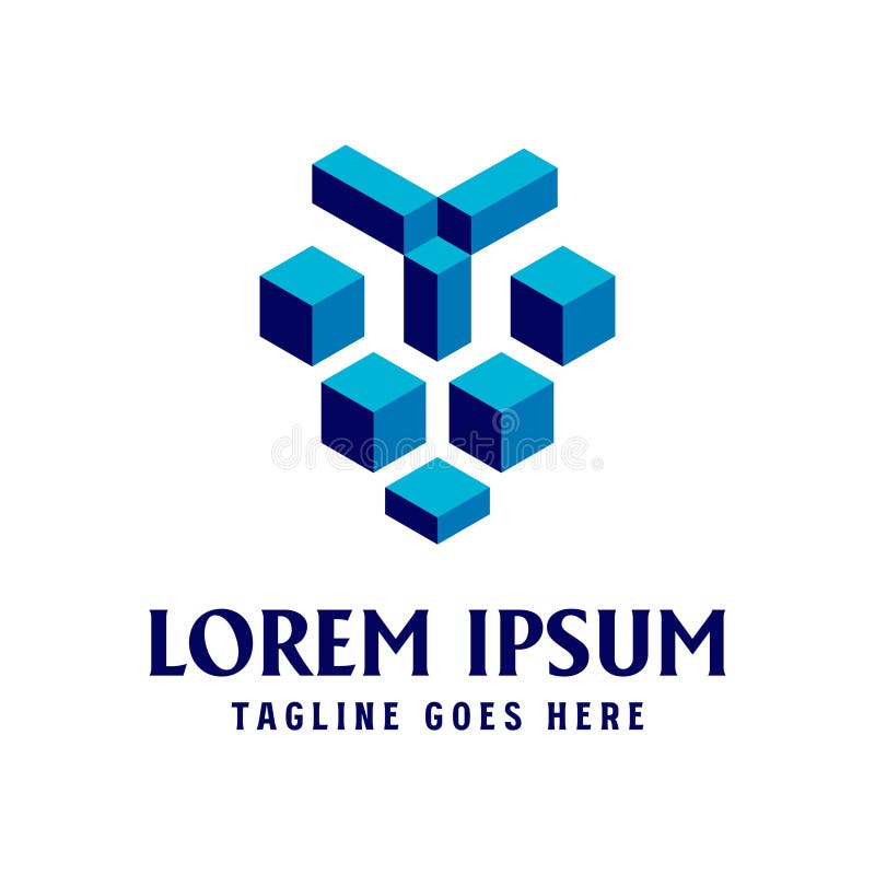 Modern Blue Square Box Cube Shape Lion Head Icon Symbol Illustration ...