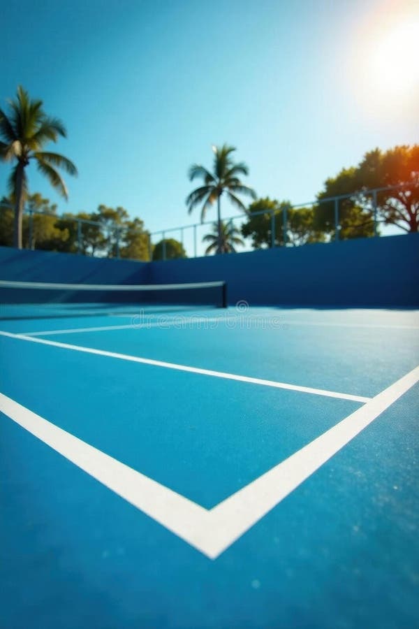 Modern Blue Tennis Court Lines, Sharp Focus, Bright Sunlight, Blue ...
