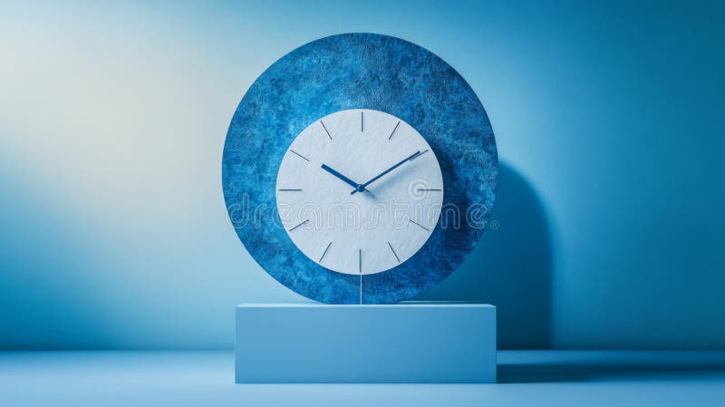Modern Blue Textured Wall Clock on White Cube Stock Illustration ...
