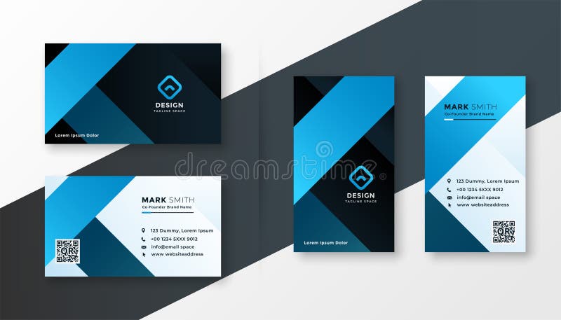Modern Blue Theme Business Card Template Design Set Stock Vector ...