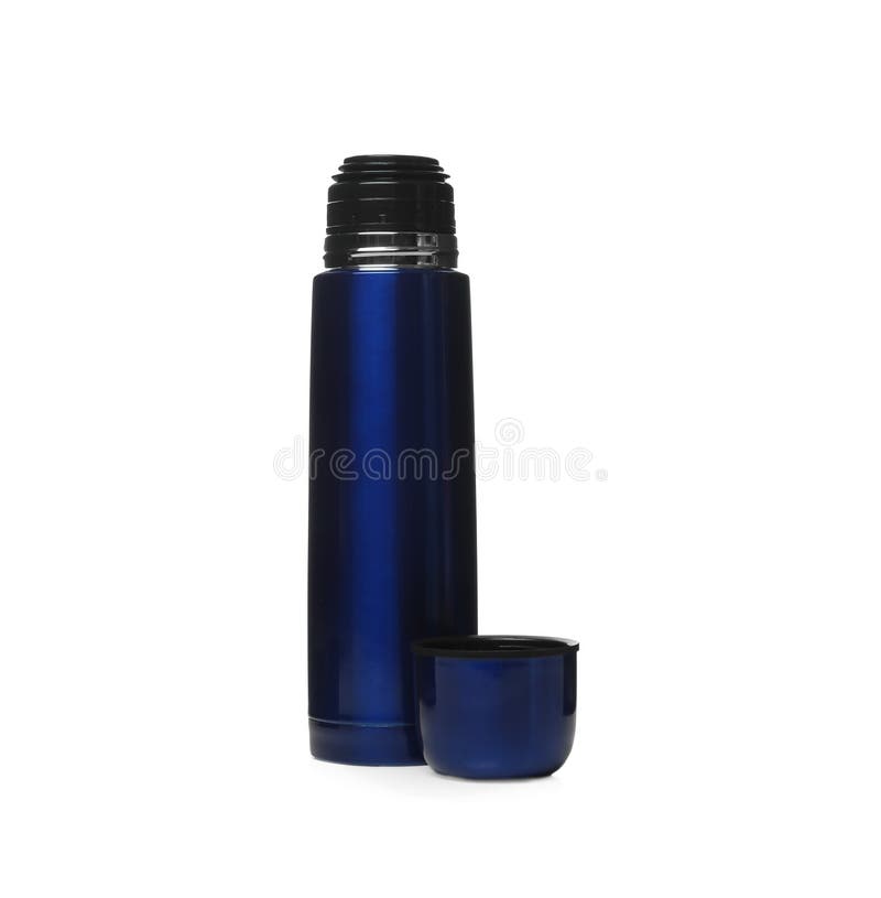 Modern Blue Thermos and Cup Isolated on White Stock Image - Image of ...