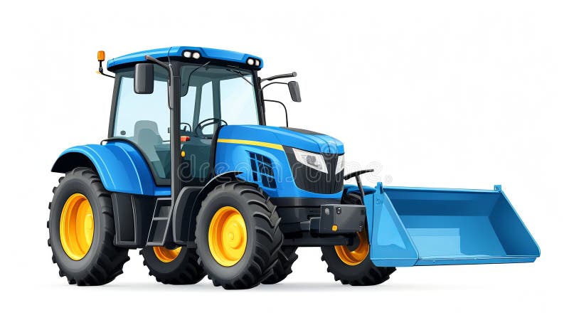 Modern Blue Tractor with Front Loader on White Background Stock Photo ...