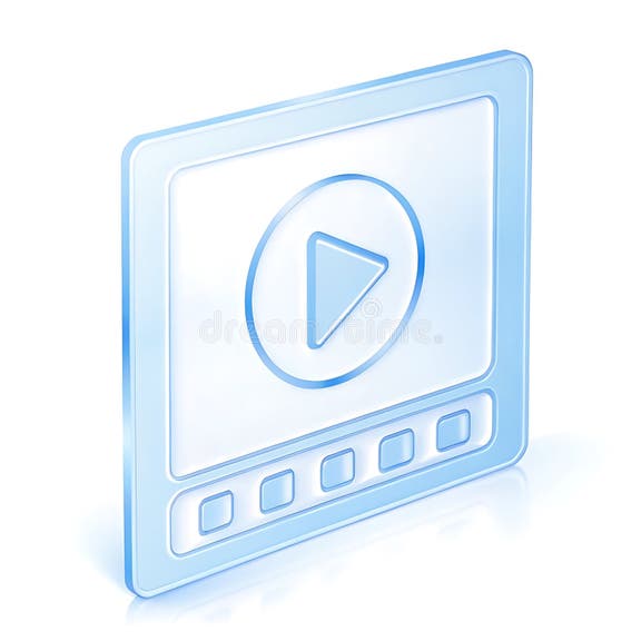 Modern Blue Translucent Media Player Icon with Play Button Isolated on ...