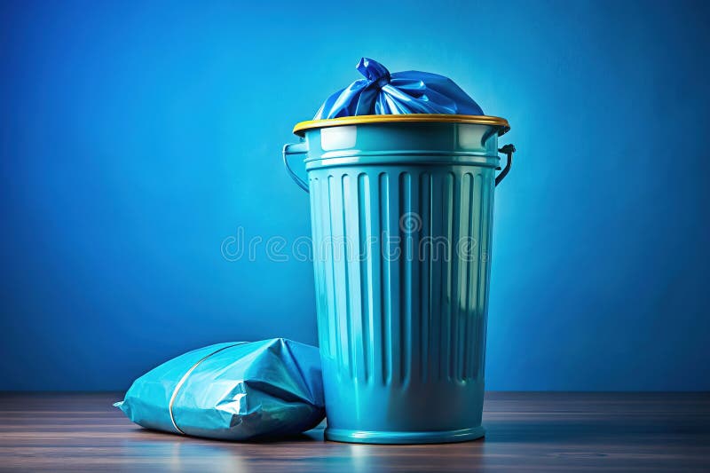 Modern Blue Trash Can with Waste Management Focus HighQuality 3D ...