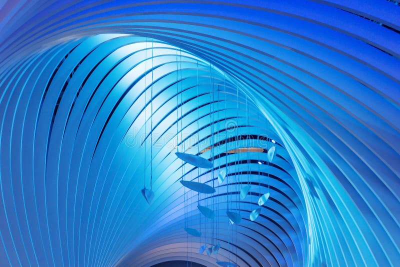 Modern Blue Tunnel with Lamps Stock Image - Image of architecture, blue ...