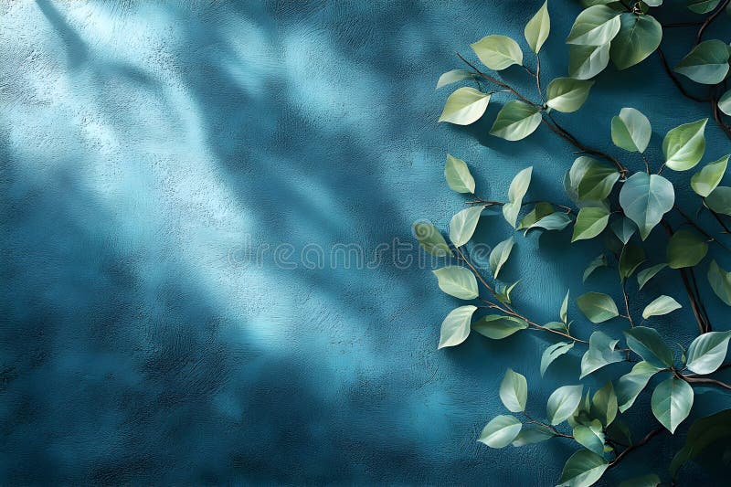 A Modern Blue Wall with a Smooth Finish and a Faint Shadow of a Tree ...