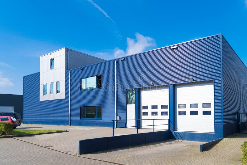 Modern blue warehouse stock image. Image of factory - 175724469