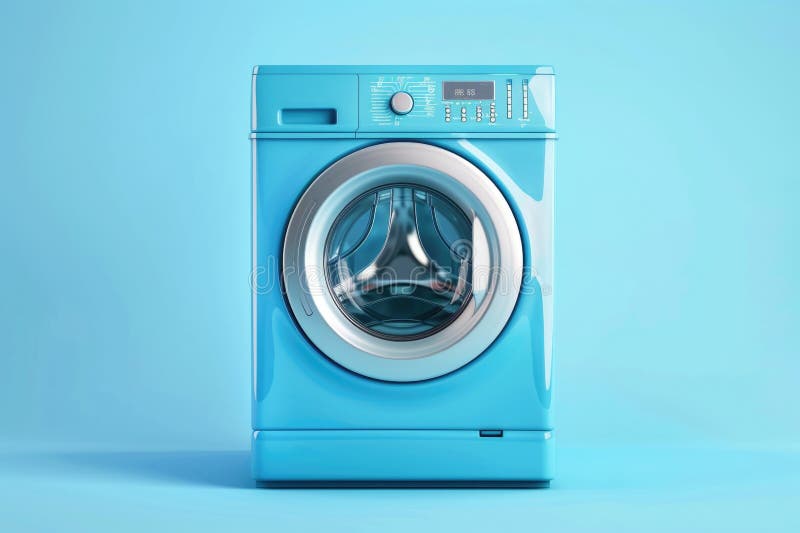 A Modern Blue Washing Machine on a Simple Blue Background. Ideal for ...
