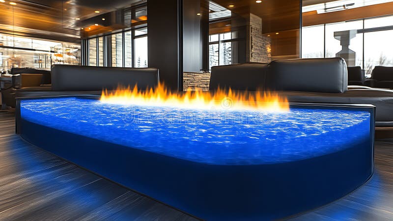 Modern Blue Water Fire Feature Lounge Design Stock Illustration ...