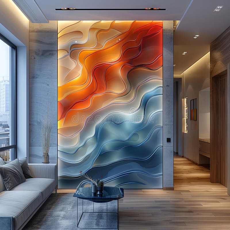 Modern Blue Wavy Wall Panel for Living Room, in the Style of Soft ...