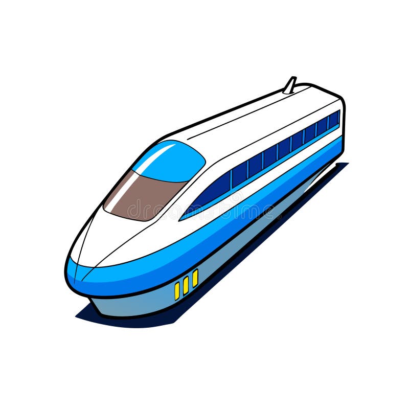 Modern Blue and White Cartoon Bullet Train Illustration Stock ...