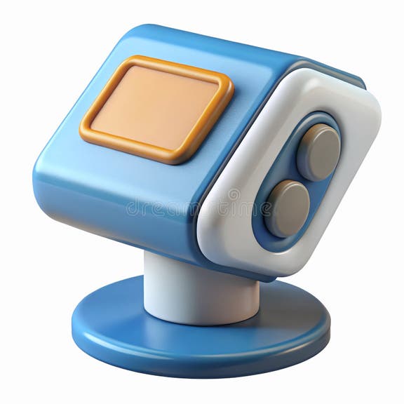 Modern Blue and White Interactive Device with Buttons on a Stand ...