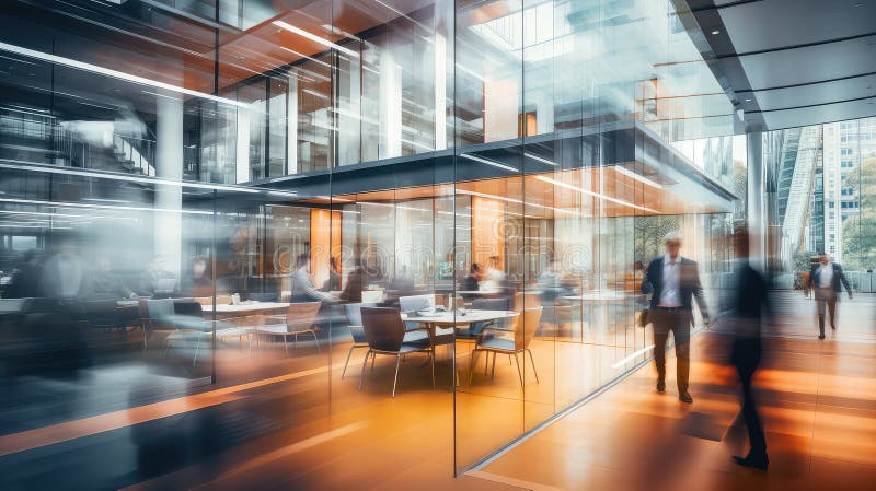 Modern Blurred Busy Office Interior Stock Illustration - Illustration ...