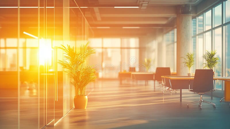 Modern Blurred Office Interior with Bright Windows and Contemporary ...