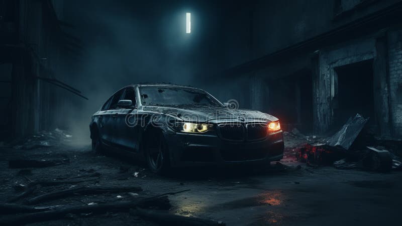 Modern Bmw M5 in a Post-apocalyptic Night Scene Stock Illustration ...