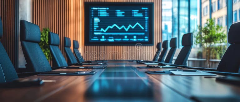 Modern Boardroom with Conference Table, Comfortable Seating, and Large ...