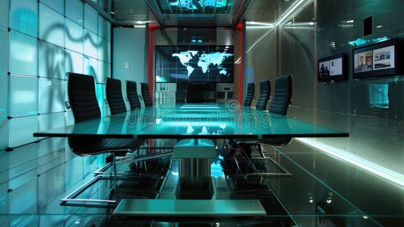 Modern Conference Room with Glasstop Table and Presentation Setup for ...