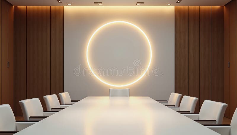 Modern Boardroom with Glowing Circular Light, Corporate Meeting Space ...