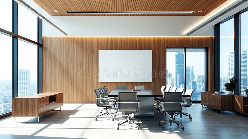 Modern Boardroom Interior with Blank Empty Panel, Canvas for ...