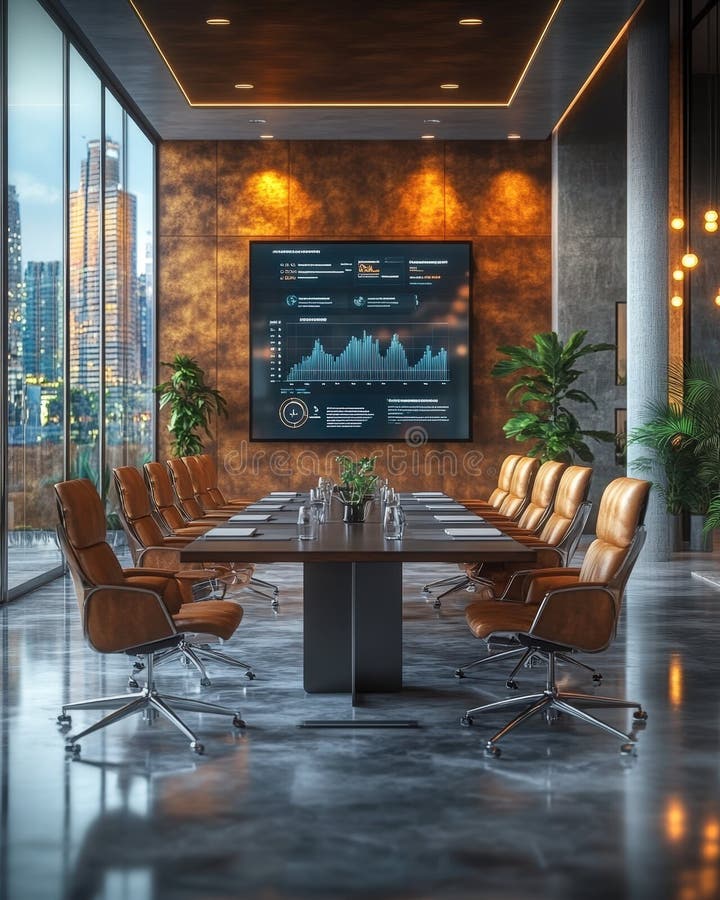 Modern Boardroom with Large Screen Showing Business Analytics Stock ...