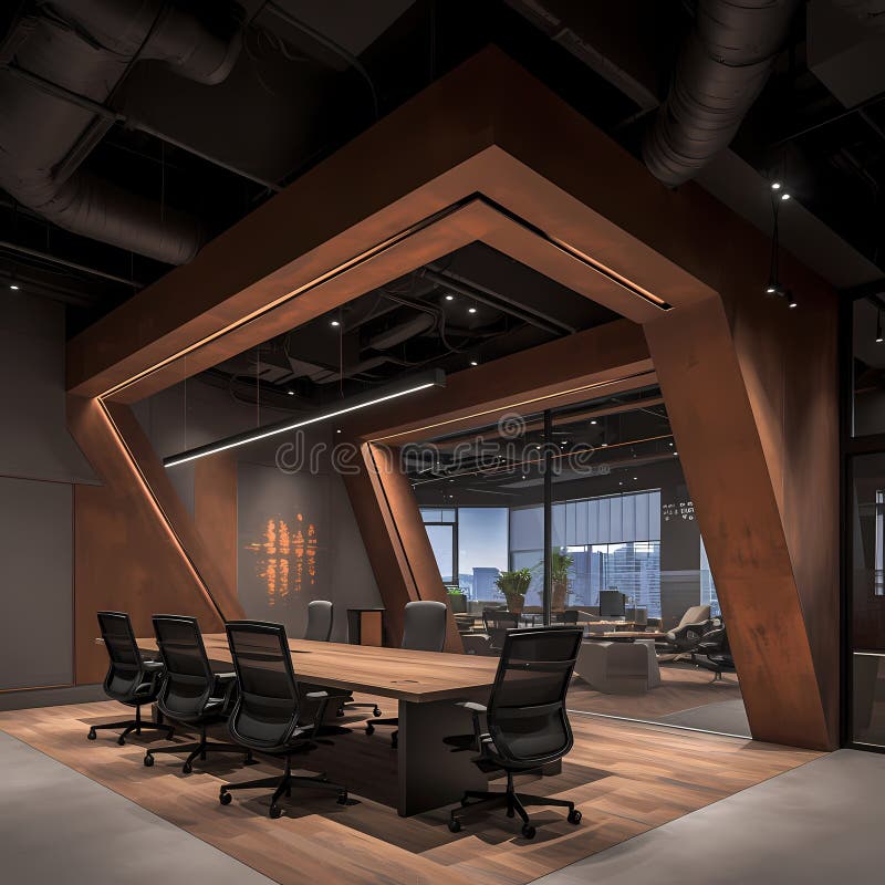 Modern Boardroom with Large Windows and Scenic Views Stock Illustration ...