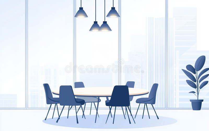 Modern Boardroom with Round Table and Blue Chairs in a City Office ...