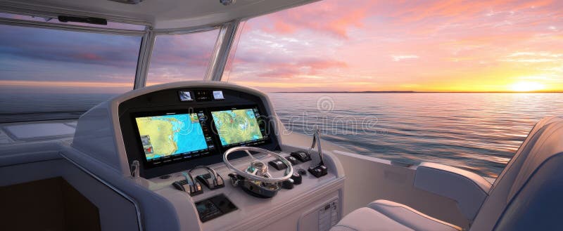 The Modern Boat Dashboard Overlooking a Serene Sunset on the Water AI ...