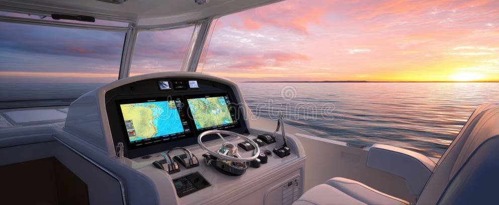 The Modern Boat Dashboard Overlooking a Serene Sunset on the Water AI ...