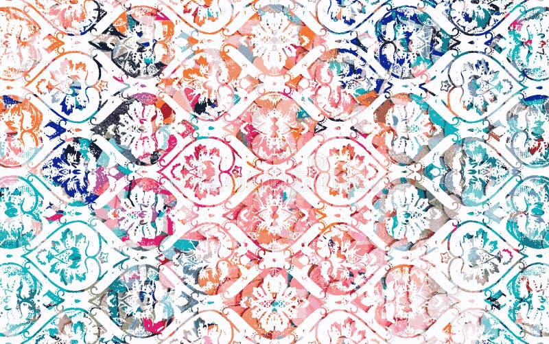 Modern Boho Style Carpet Design Illustration with Distressed and Grunge ...