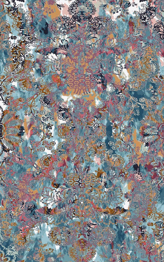 Modern Boho Style Carpet Design Illustration with Distressed and Grunge ...