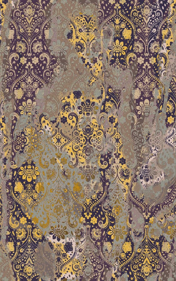 Modern Boho Style Carpet Design Illustration with Distressed and Grunge ...