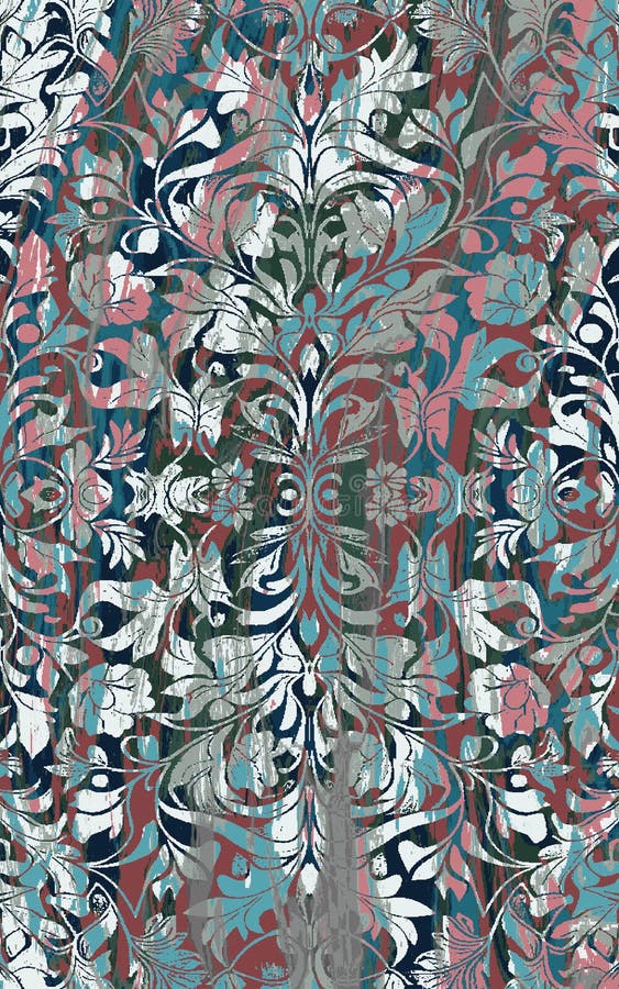 Modern Boho Style Carpet Design Illustration with Distressed and Grunge ...