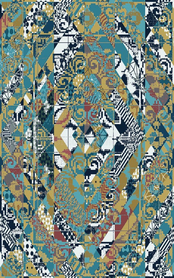 Modern Boho Style Carpet Design Illustration with Distressed and Grunge ...