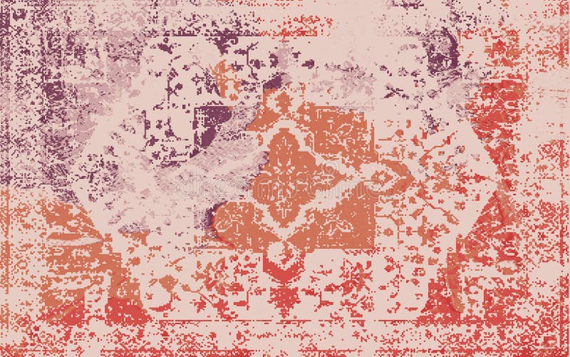 Modern Boho Style Carpet Design Illustration with Distressed and Grunge ...