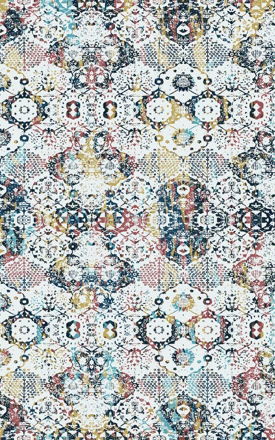 Modern Boho Style Carpet Design Illustration with Distressed and Grunge ...