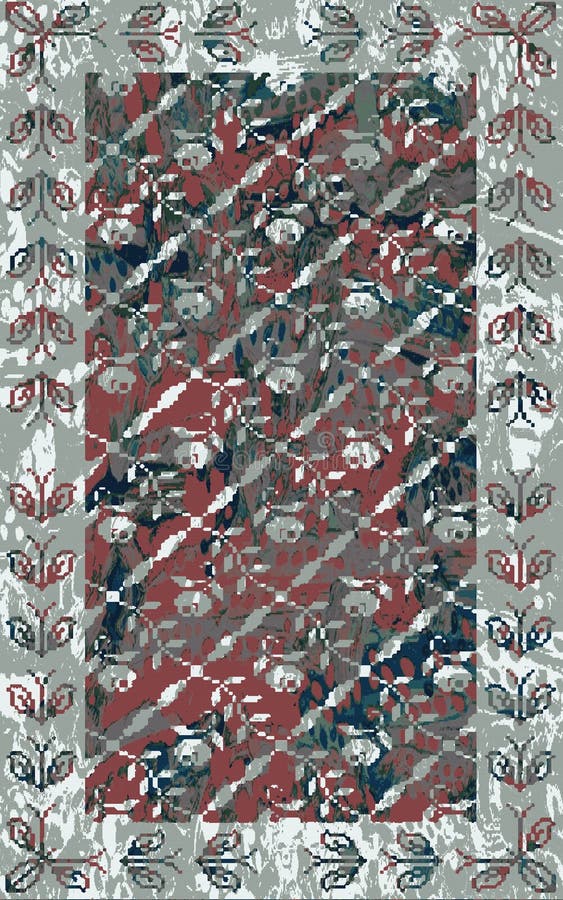 Modern Boho Style Carpet Design Illustration with Distressed and Grunge ...